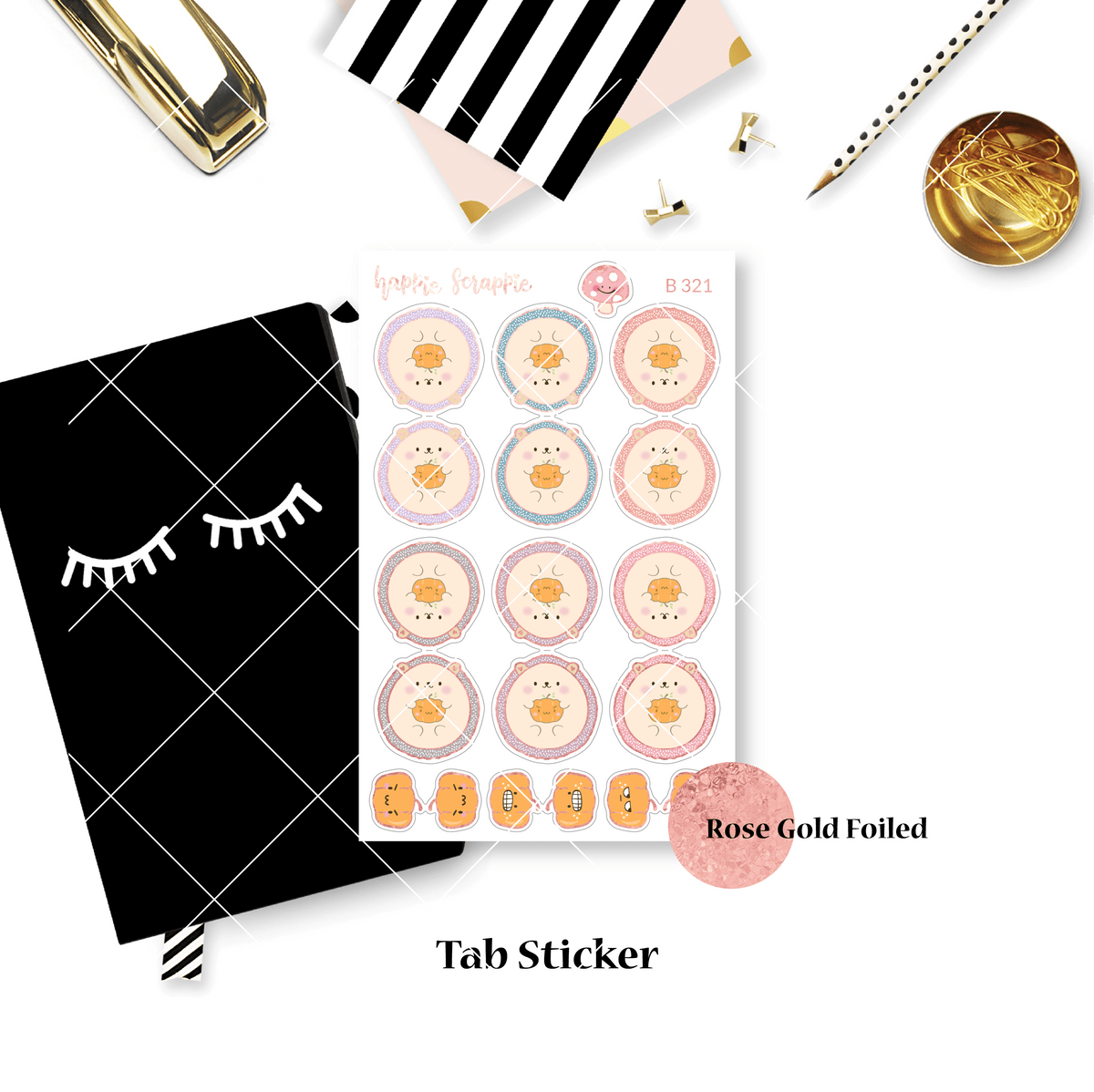 Planner Stickers : Warm & Fuzzy // Foiled Tabs (B321) | HappieScrappie