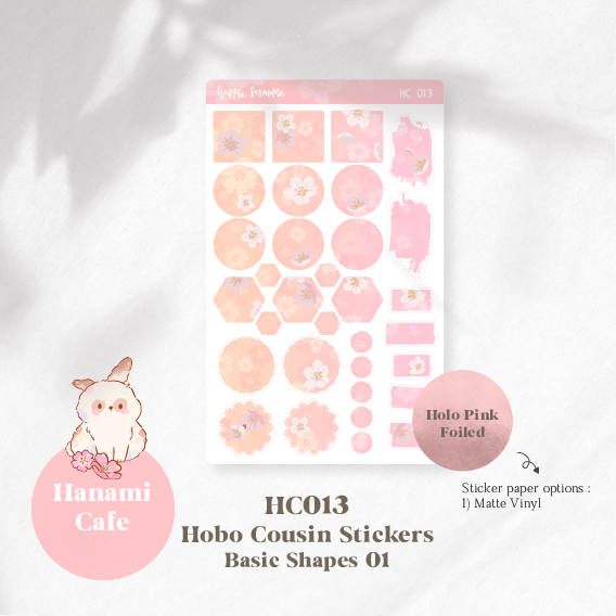 Hobo Cousin Sticker : Hanami Cafe // Holo Pink Foiled (HC011 - HC025) | HappieScrappie