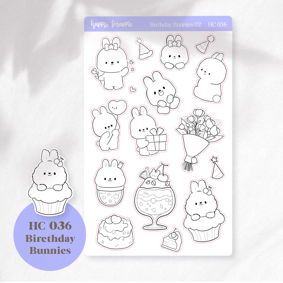 Deco Sticker : Birthday Bunnies // HC035-HC036 | HappieScrappie