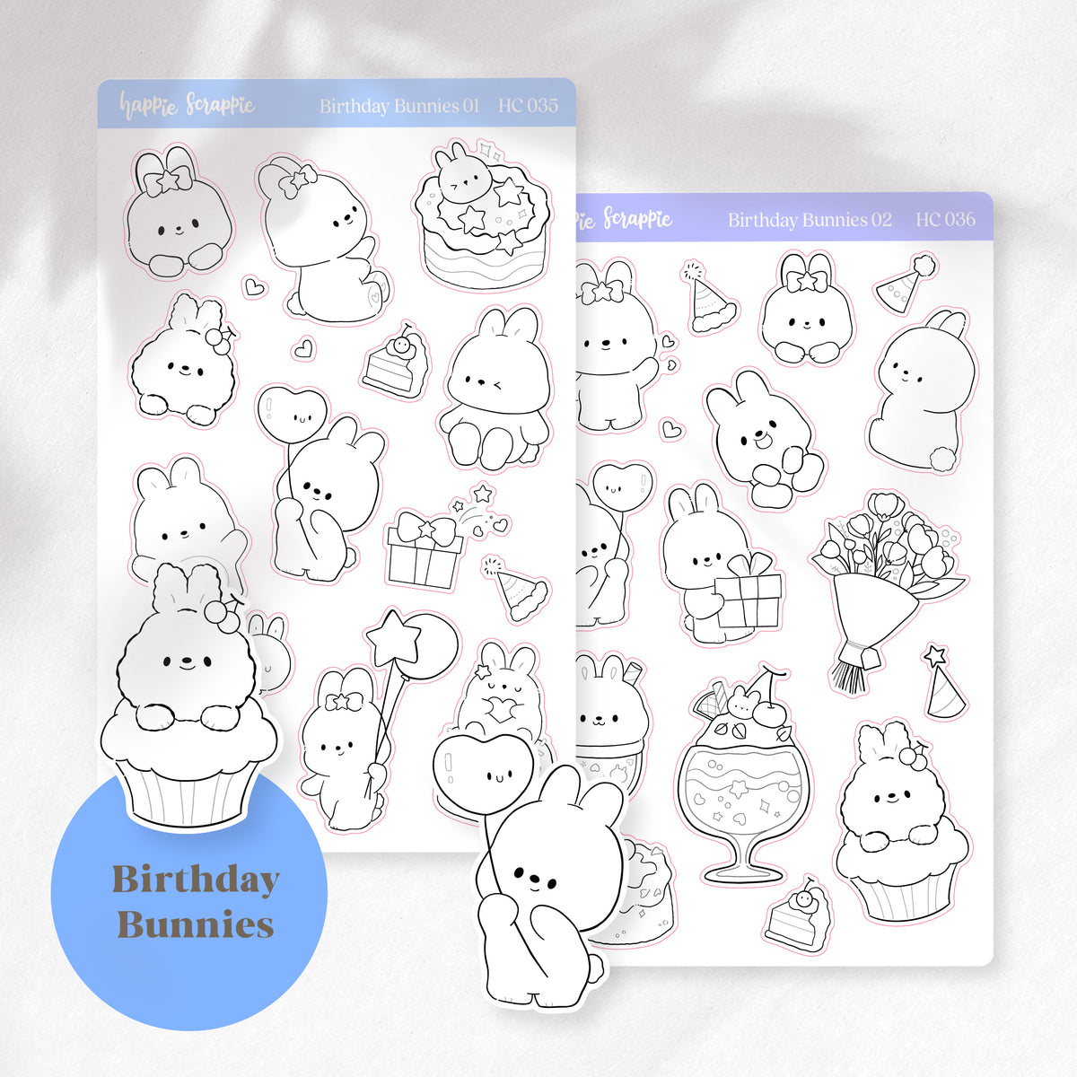 Deco Sticker : Birthday Bunnies // HC035-HC036 | HappieScrappie