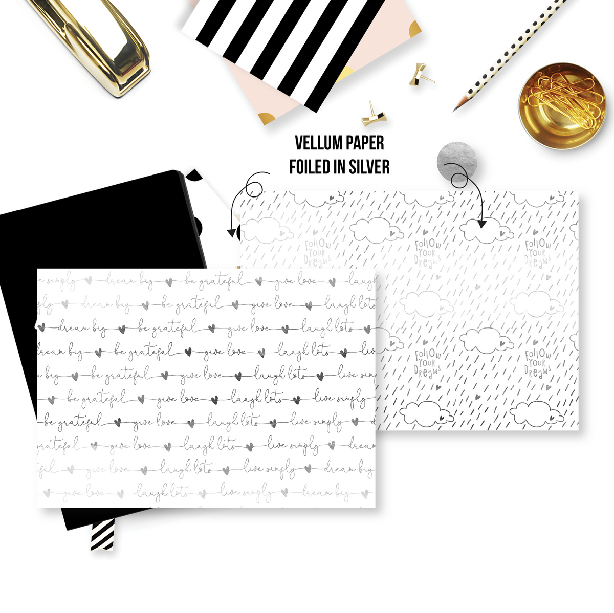 Vellum : Silver Foiled Denim Blues (Set of 2) | HappieScrappie