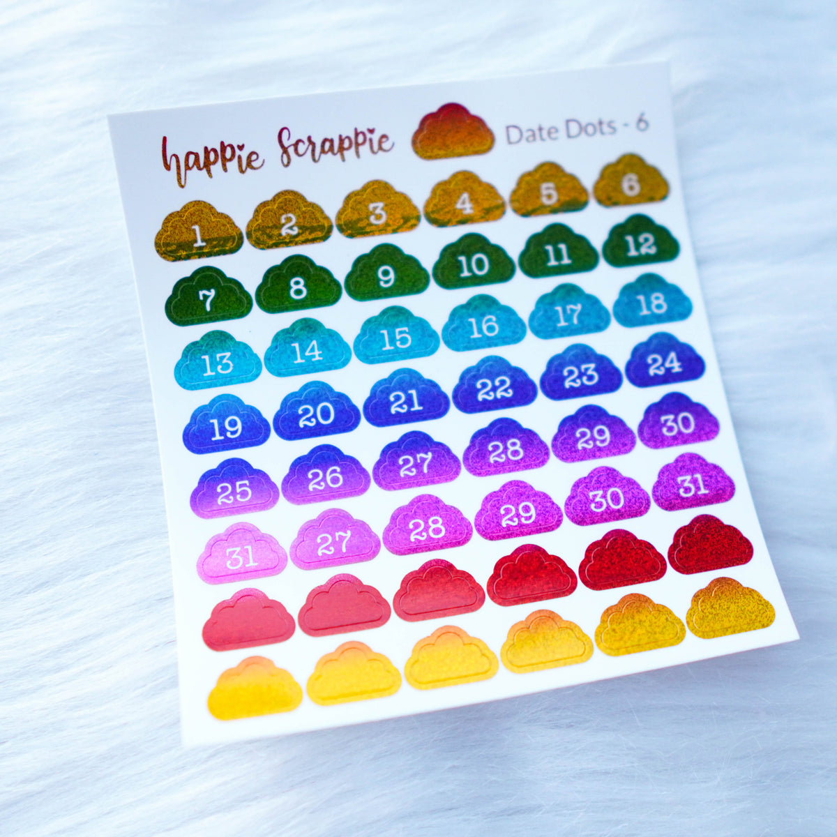 Mini Stickers : Date Numbers / Date Dots 6 (Cloud) | HappieScrappie