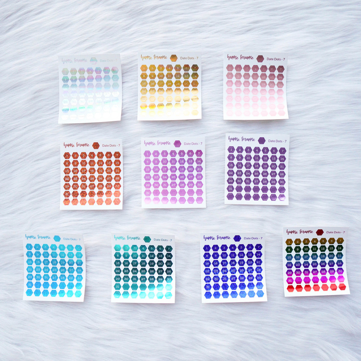 Mini Stickers : Date Numbers / Date Dots 7 (Hexagon) | HappieScrappie