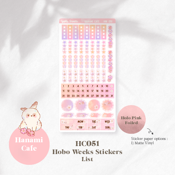 Hobo Weeks Sticker : Hanami Cafe // Holo Pink Foiled (HW049 - HW056 ...