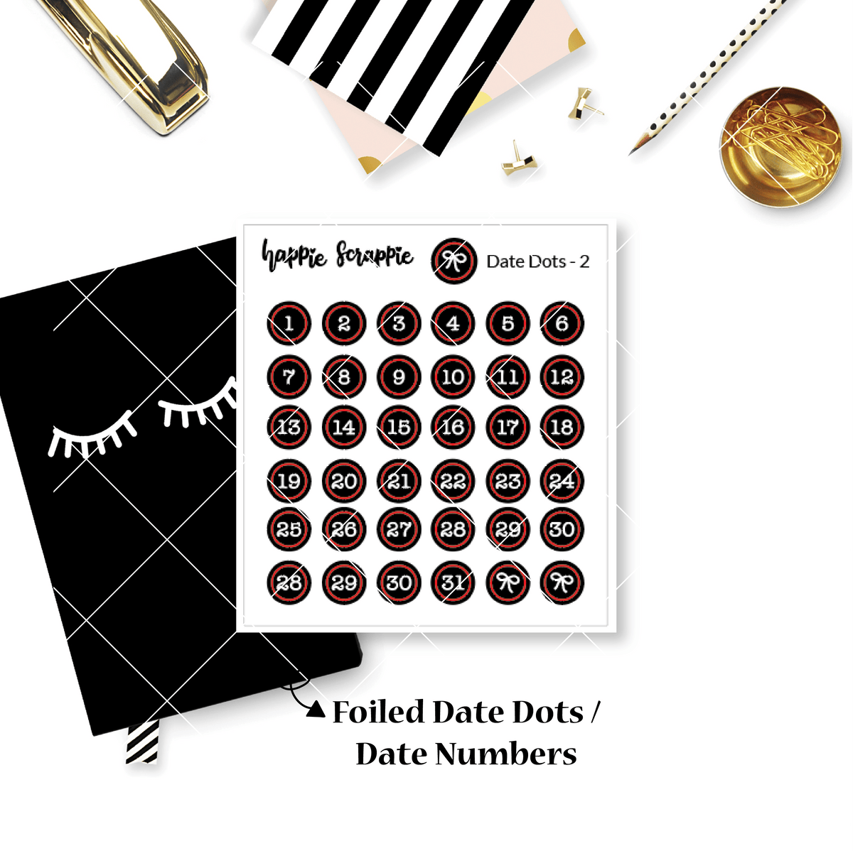 Mini Stickers : Date Numbers / Date Dots 2 (Round Solid) | HappieScrappie