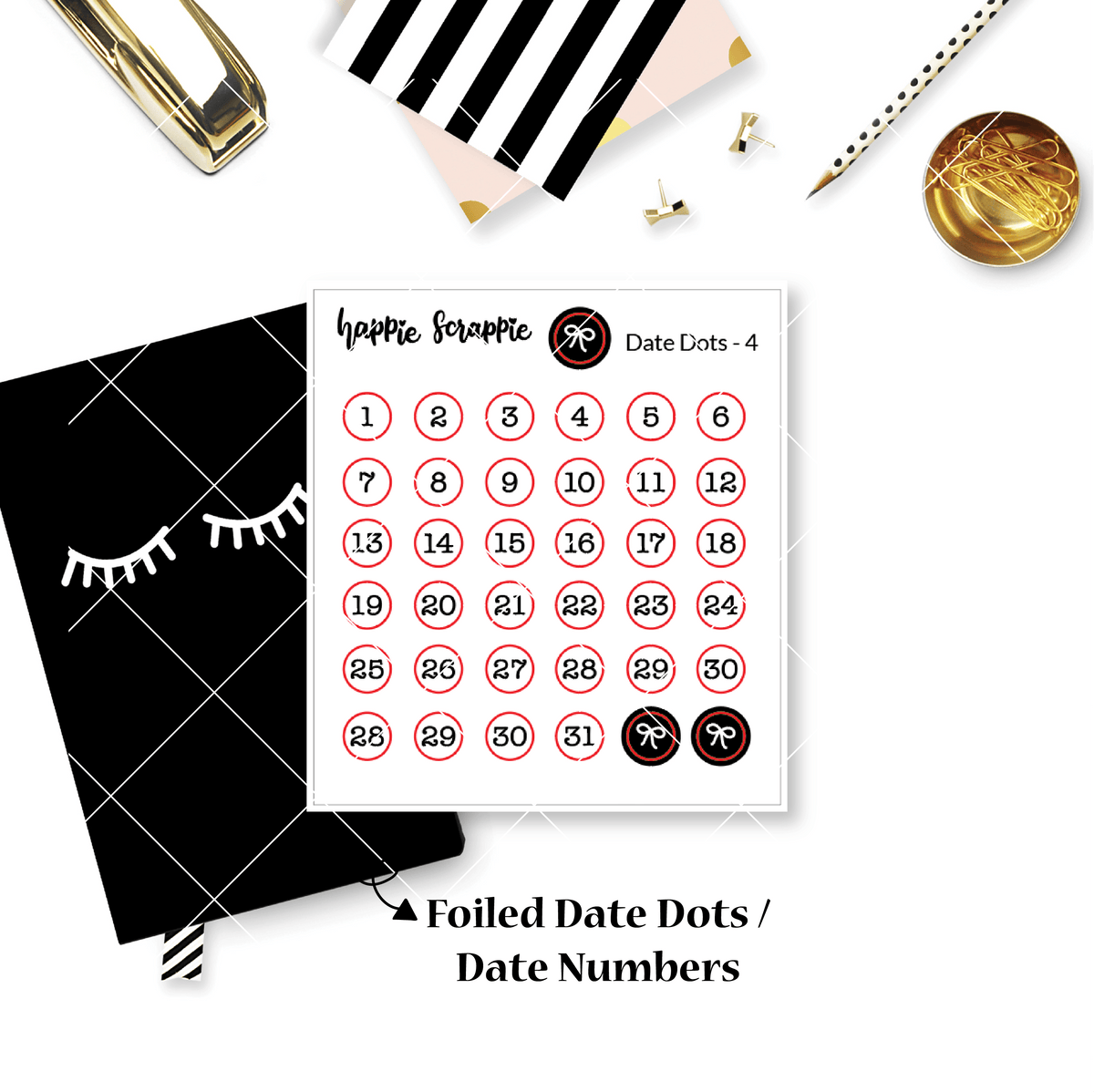 Mini Stickers : Date Numbers / Date Dots 4 (CLEAR Round) | HappieScrappie
